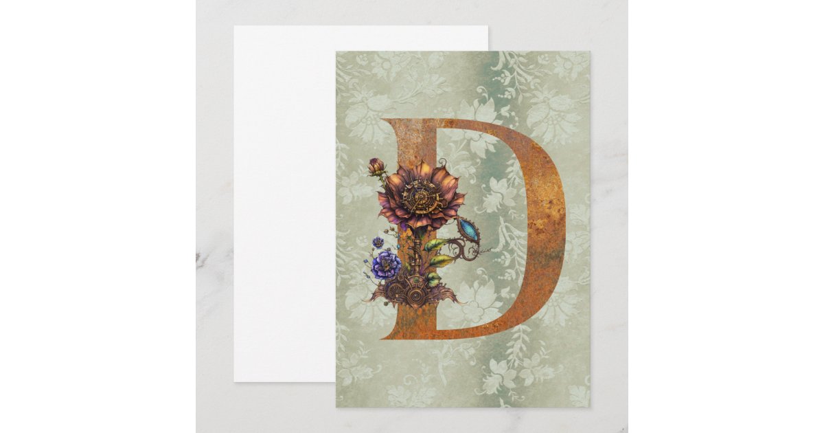 Vintage Steampunk Floral Letter M Note Cards | Zazzle