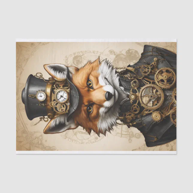 Vintage Steampunk Fox Portrait Tissue Paper | Zazzle