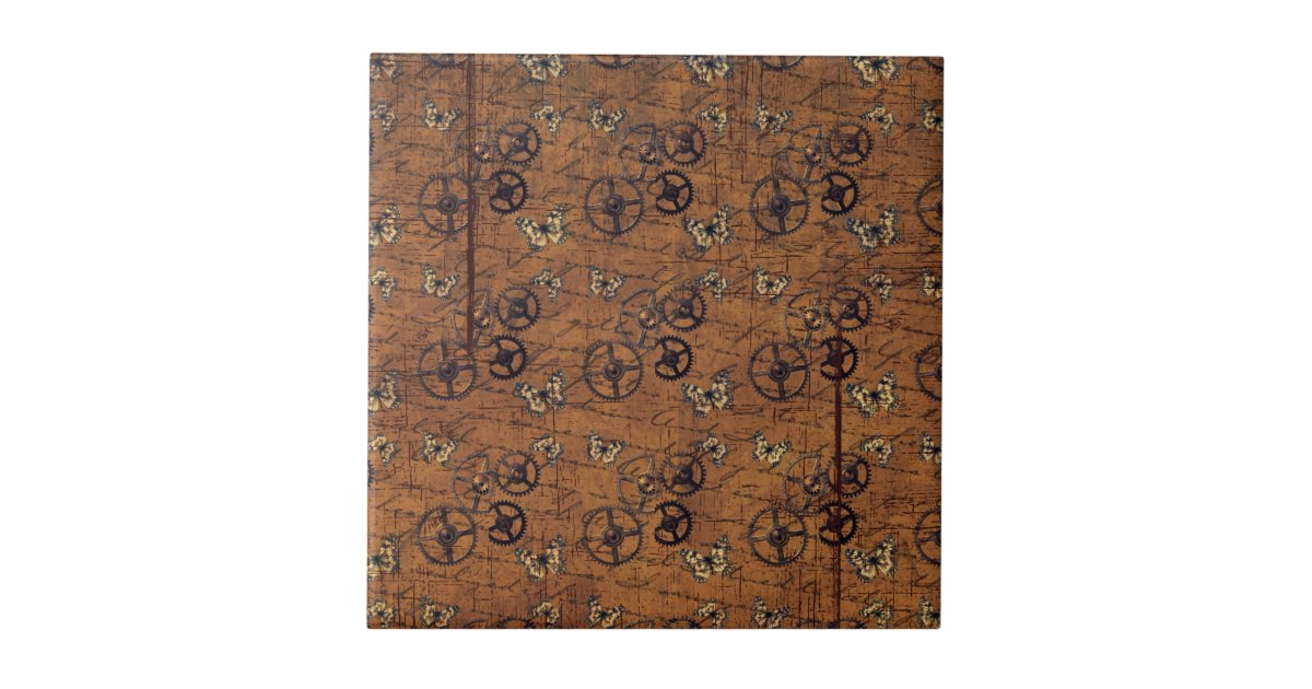 Vintage Steampunk Gears Wallpaper Ceramic Tile | Zazzle