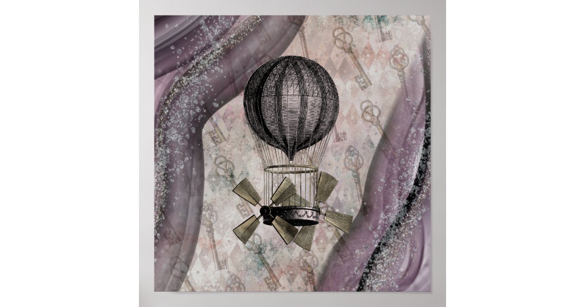 Vintage Steampunk Glam Purple Airship Poster | Zazzle