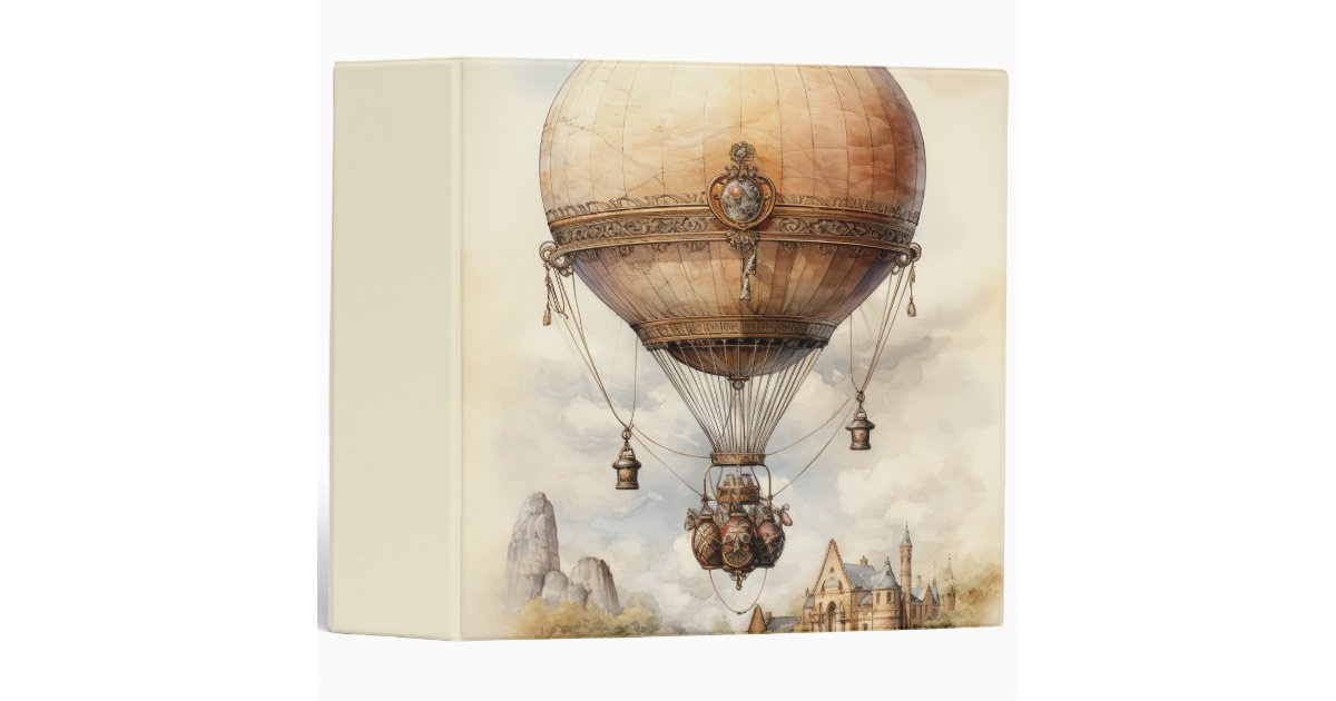 Vintage Steampunk Hot Air Balloon 3 Ring Binder | Zazzle
