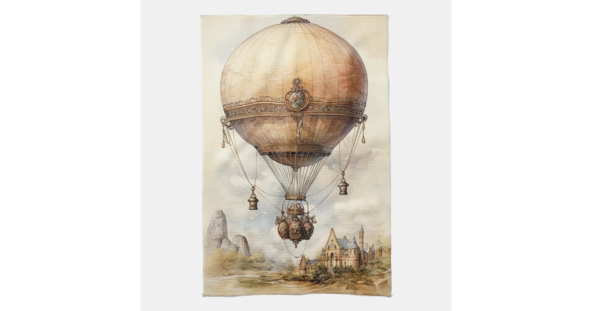 Vintage Steampunk Hot Air Balloon Kitchen Towel | Zazzle