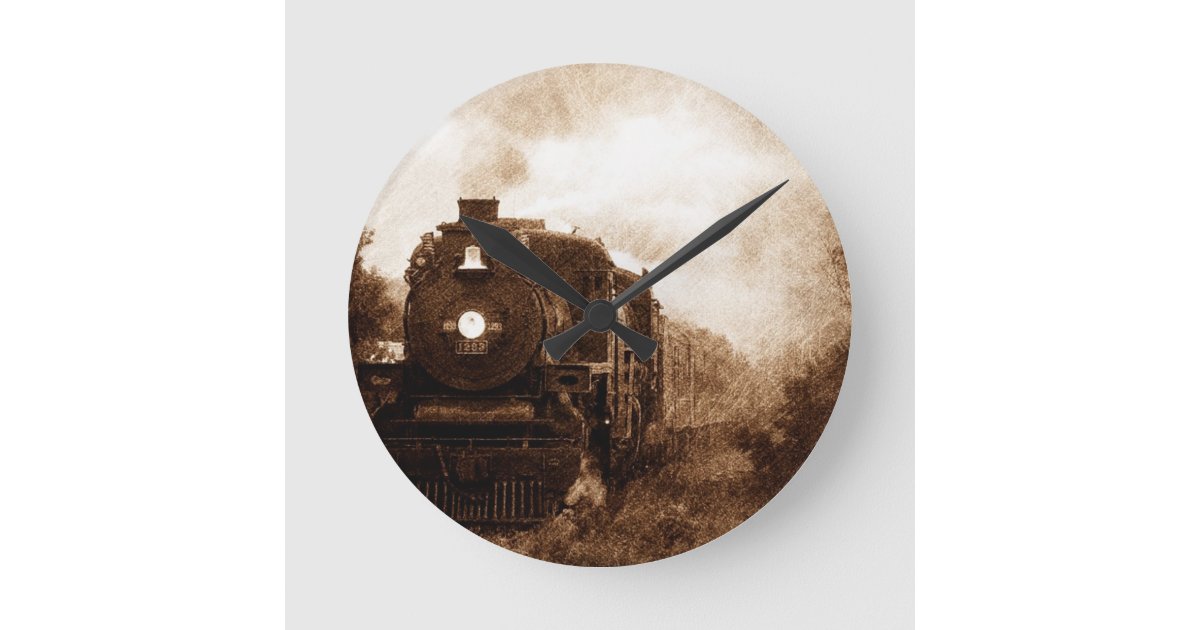 Vintage Steampunk Railroad Antique Steam Train Round Clock | Zazzle