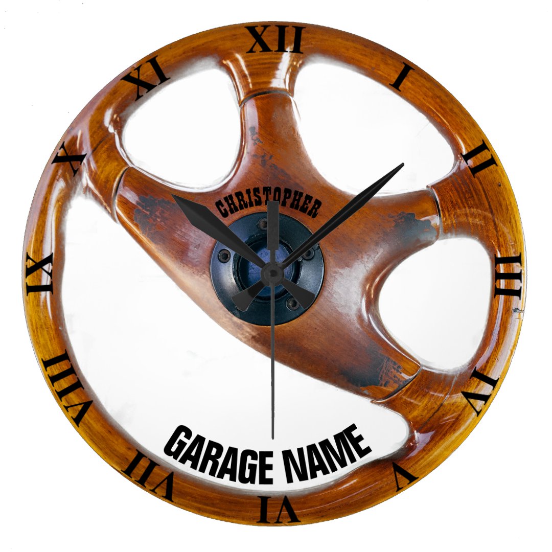 Vintage Steering Wheel Garage Owner Clock | Zazzle