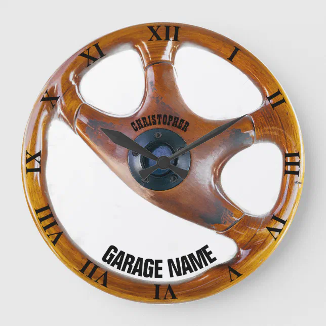 Vintage Steering Wheel Garage Owner Clock | Zazzle