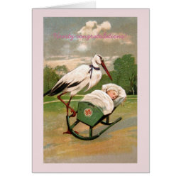 Vintage stork baby girl cradle announcement card | Zazzle