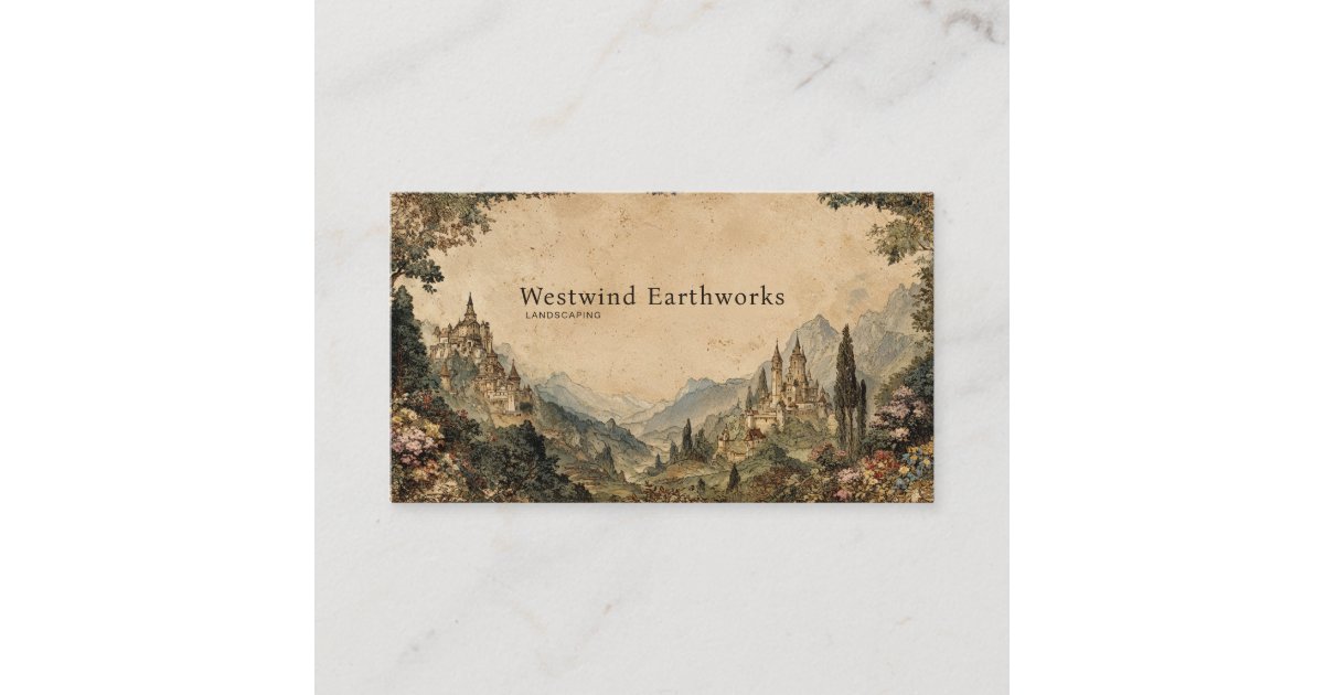 Vintage Storybook Fairytale Castle Landscape Business Card | Zazzle