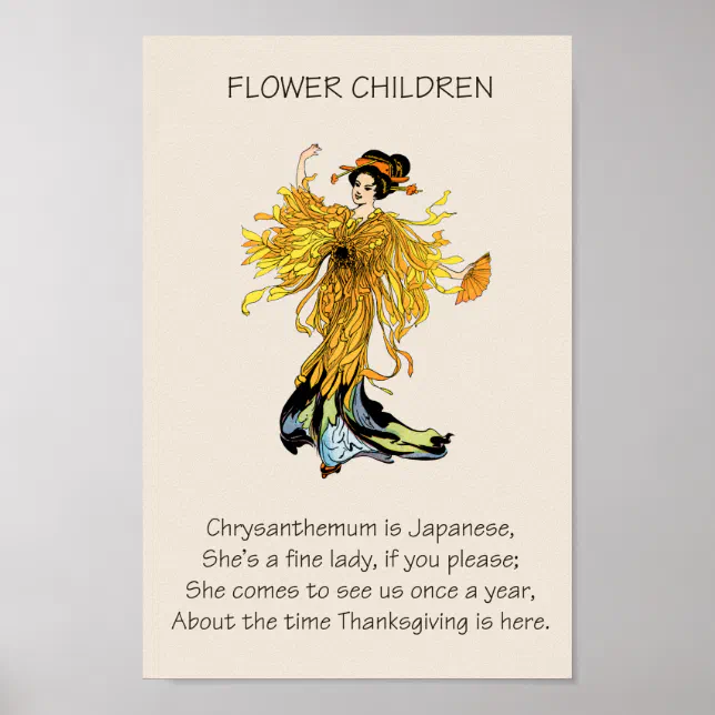 Vintage Storybook Flower Children CHRYSANTHEMUM Poster | Zazzle