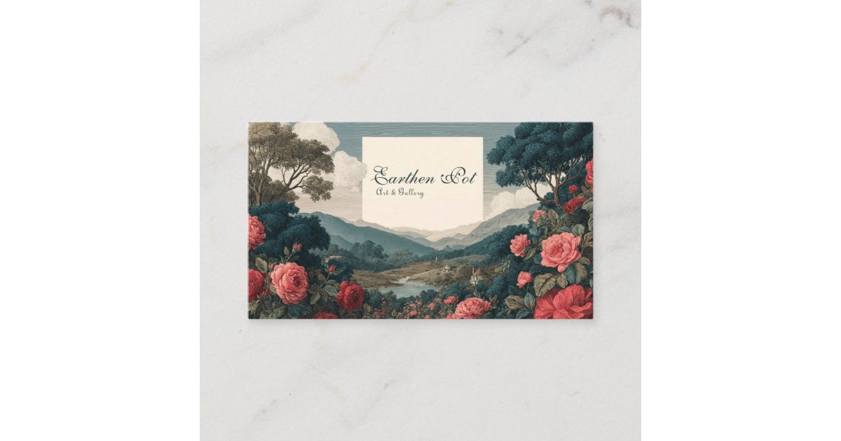 Vintage Storybook Red Rose Enchanted Landscape Business Card | Zazzle
