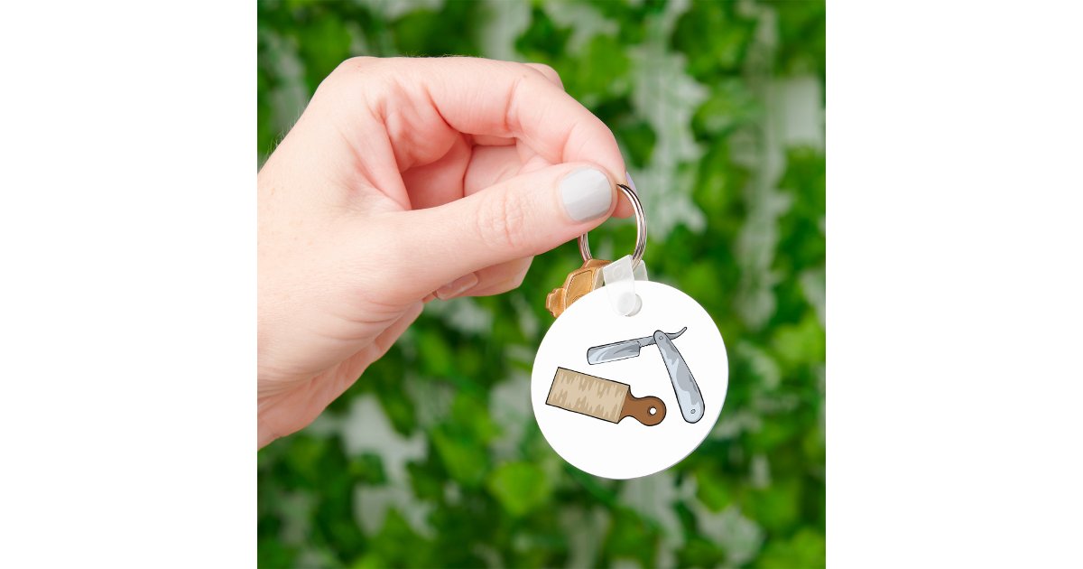 Vintage Straight Razor and Strop Barber Shop Keychain | Zazzle