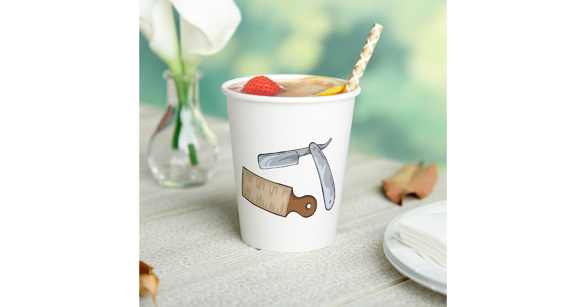 Vintage Straight Razor and Strop Barber Shop Paper Cups | Zazzle