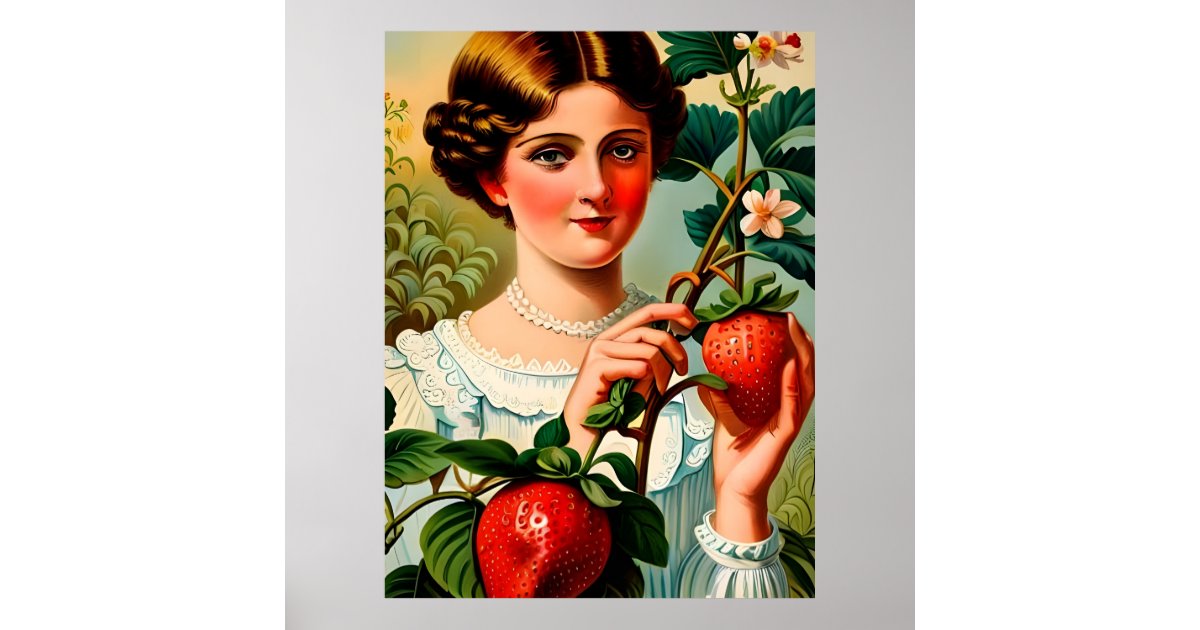 Vintage Strawberry Ad Poster | Zazzle