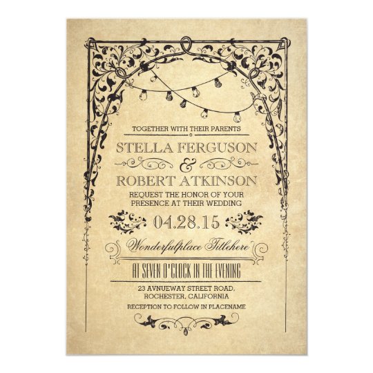 vintage string lights arch wedding invitations | Zazzle.com