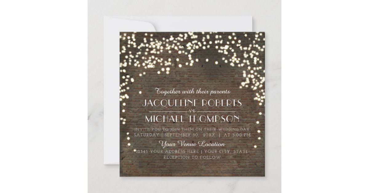 Vintage String Lights Industrial Warehouse Brick Invitation | Zazzle