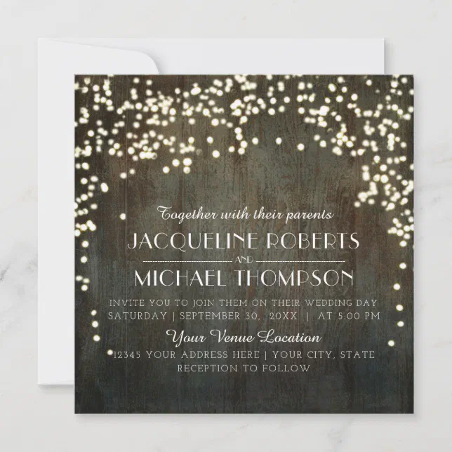 Vintage String Lights Rustic Barn Wood Outdoor Invitation | Zazzle