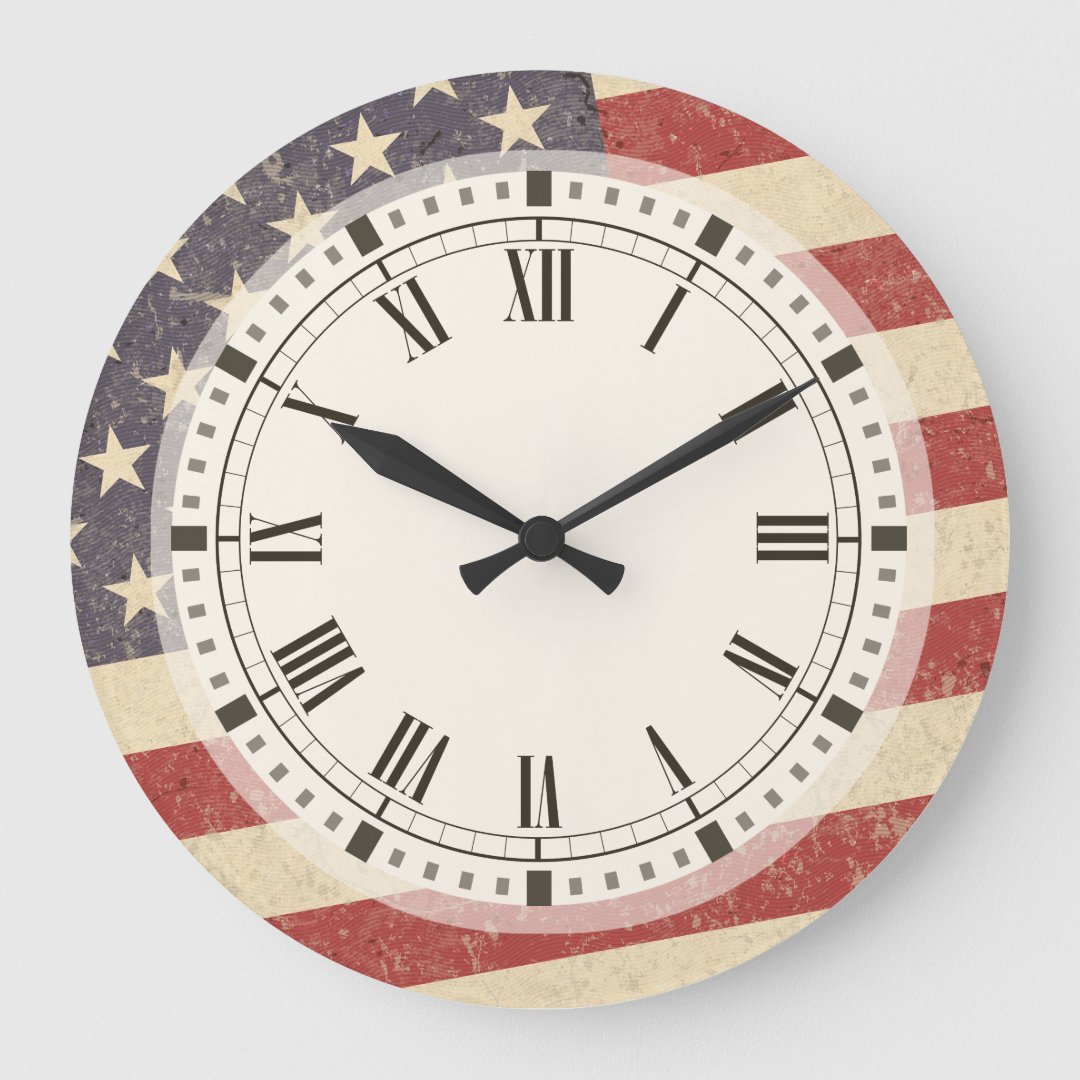 Vintage Style American Flag Grunge Look Large Clock | Zazzle