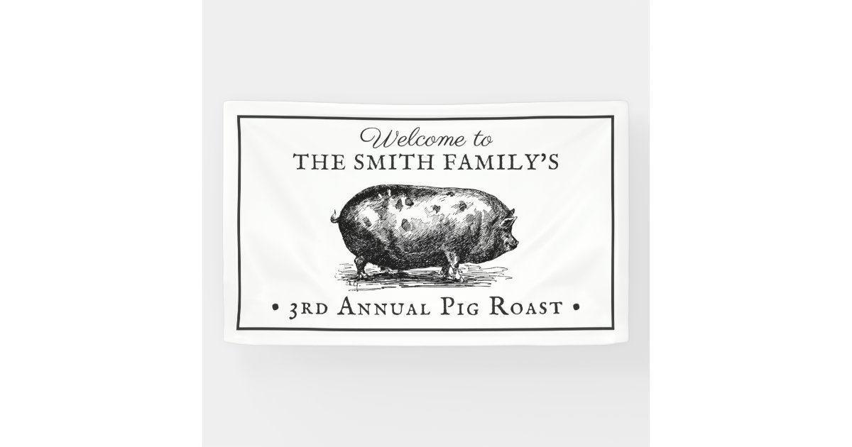 Vintage Style Black and White | Pig Roast Event Banner | Zazzle