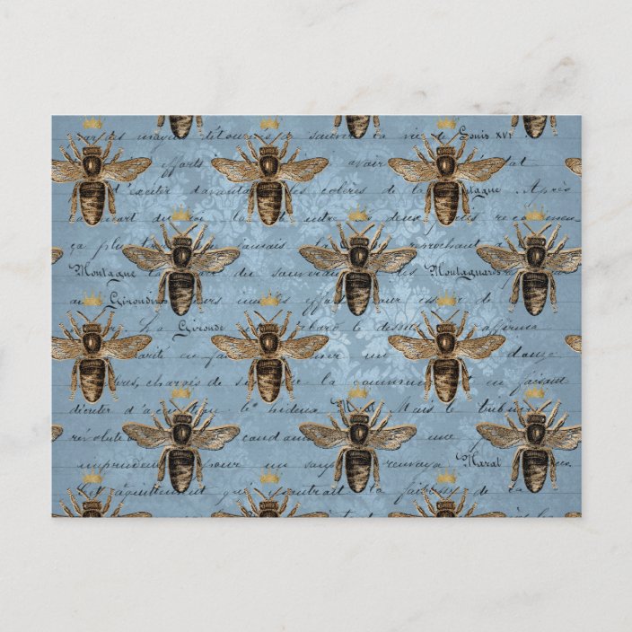 Vintage Style Blue Honey Bee Postcard | Zazzle.com