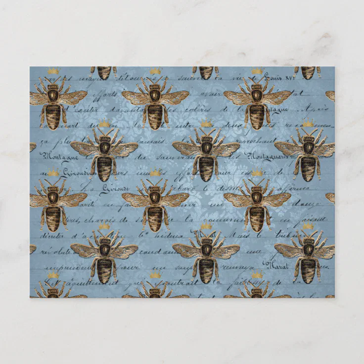 Vintage Style Blue Honey Bee Postcard | Zazzle