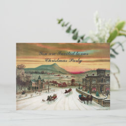 Vintage style Country scene Christmas Invitation | Zazzle