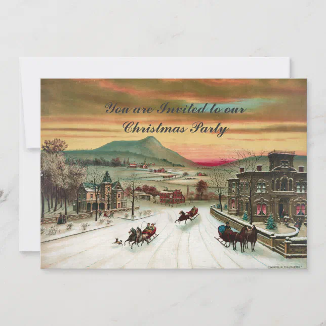Vintage style Country scene Christmas Invitation | Zazzle