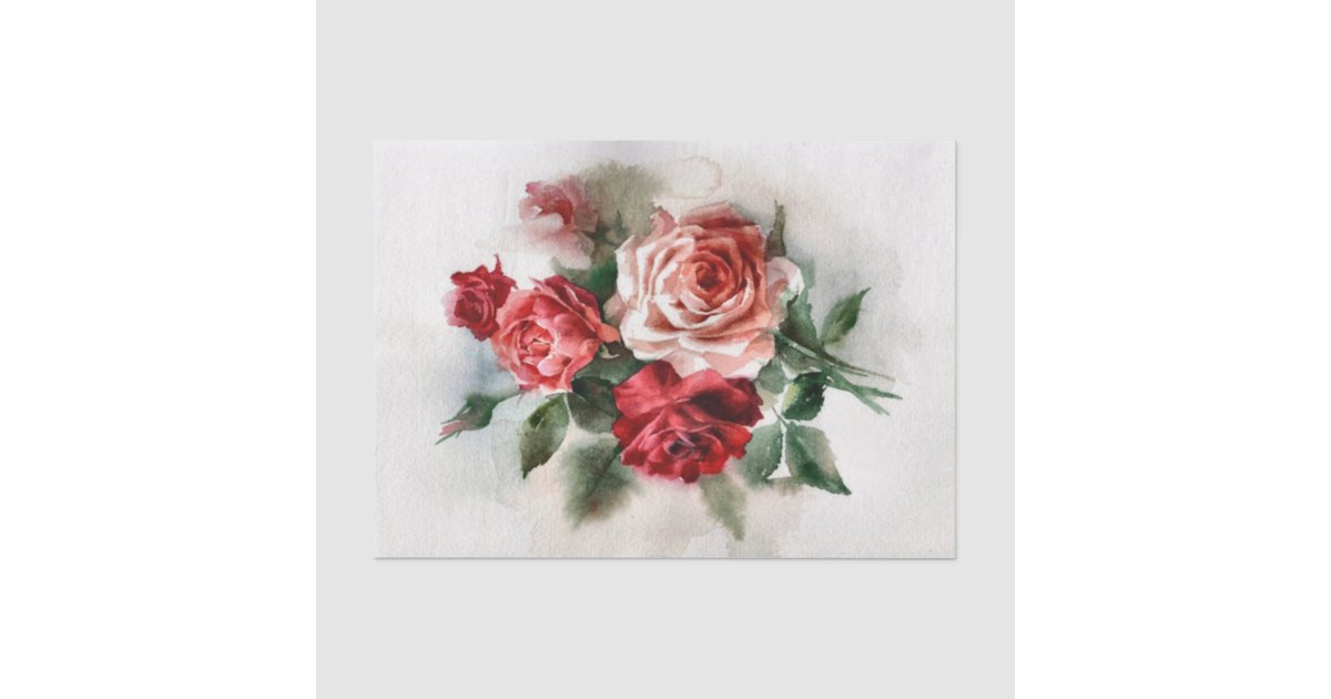 Vintage Style Dark Light Red and Pink Roses Tissue Paper | Zazzle