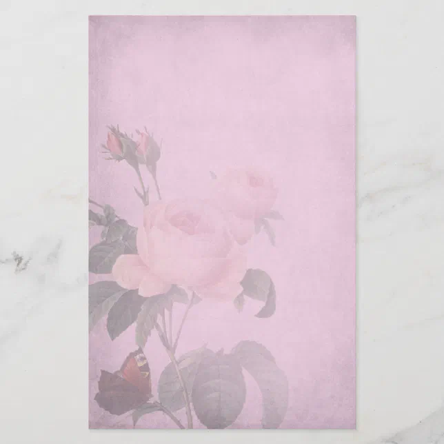 Vintage Style Dusky Pink Rose Writing Paper | Zazzle