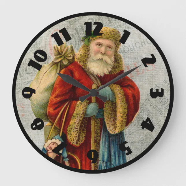 Vintage Style Father Christmas Santa Claus Large Clock | Zazzle