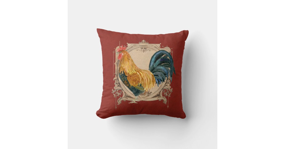 Vintage Style French Country Rustic Barn Rooster Throw Pillow | Zazzle
