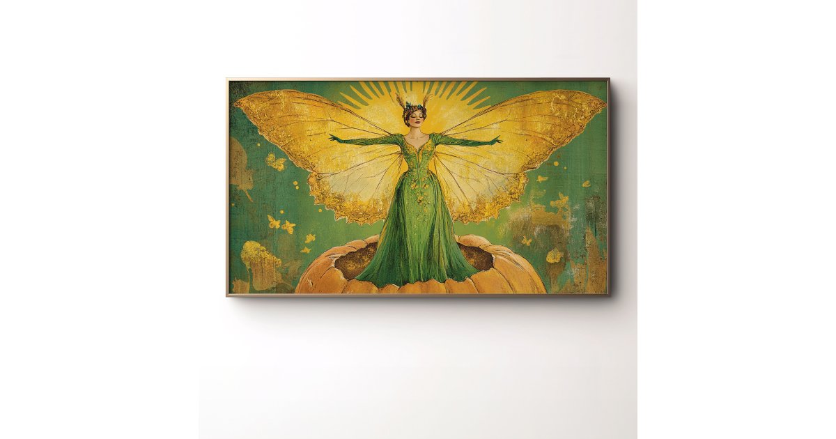 Vintage Style Golden Fairy Pumpkin Queen Fall Poster | Zazzle