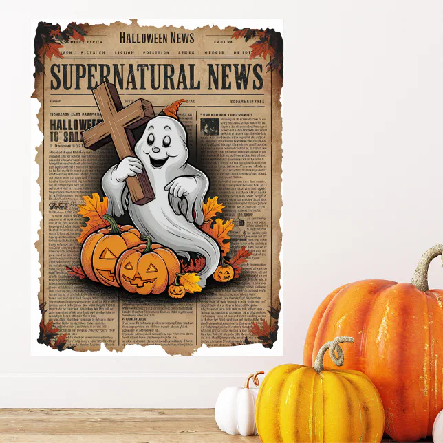 Vintage Style Halloween Newspaper Cross Ghost Poster | Zazzle