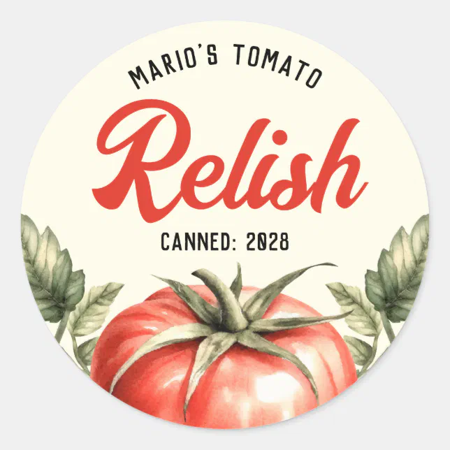 Vintage style Homemade Tomato Relish canning Classic Round Sticker | Zazzle