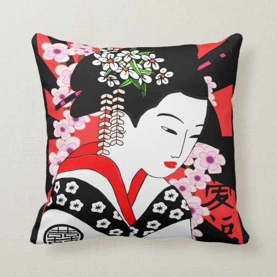 vintage style japanese geisha throw pillow | Zazzle.com