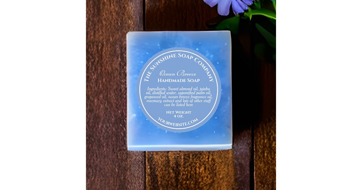Vintage style light blue white text soap cosmetic classic round sticker ...