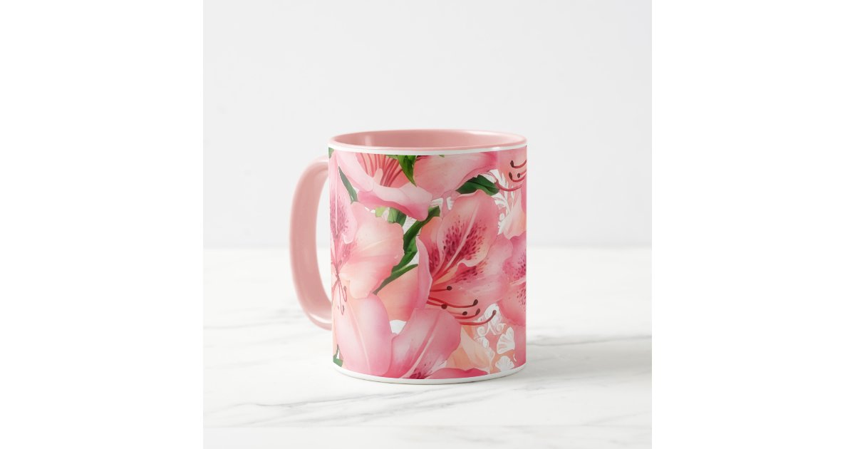 Vintage Style Lily Flowers Pink Mug Cup | Zazzle