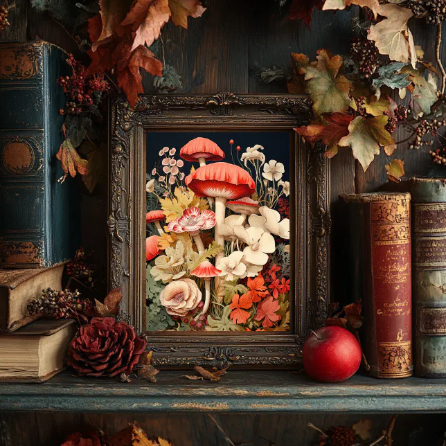 Vintage Style Mushroom Art Poster | Zazzle