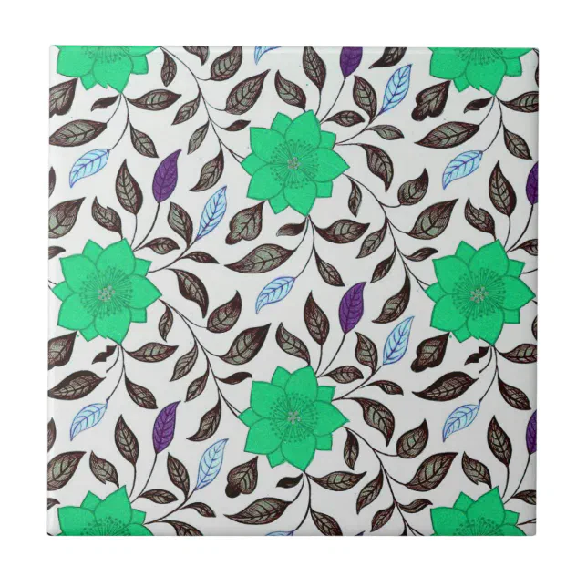 Vintage Style Neo Mint China Poppy Floral Pattern Ceramic Tile | Zazzle