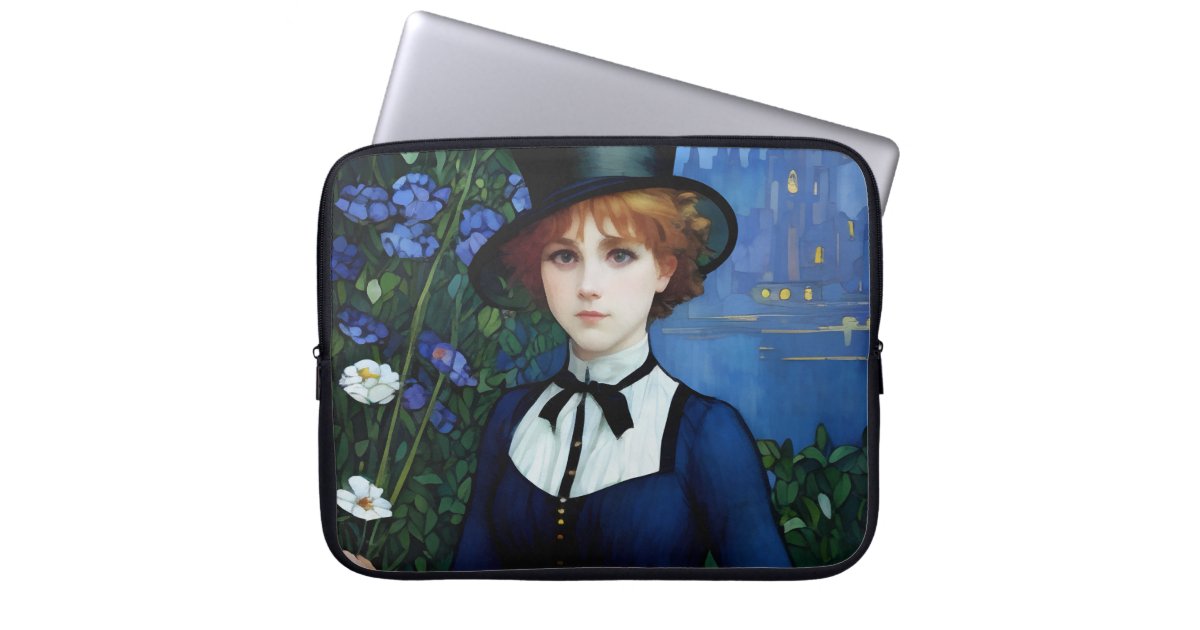 Vintage Style Pretty Dark Academy Girl Portrait Laptop Sleeve | Zazzle