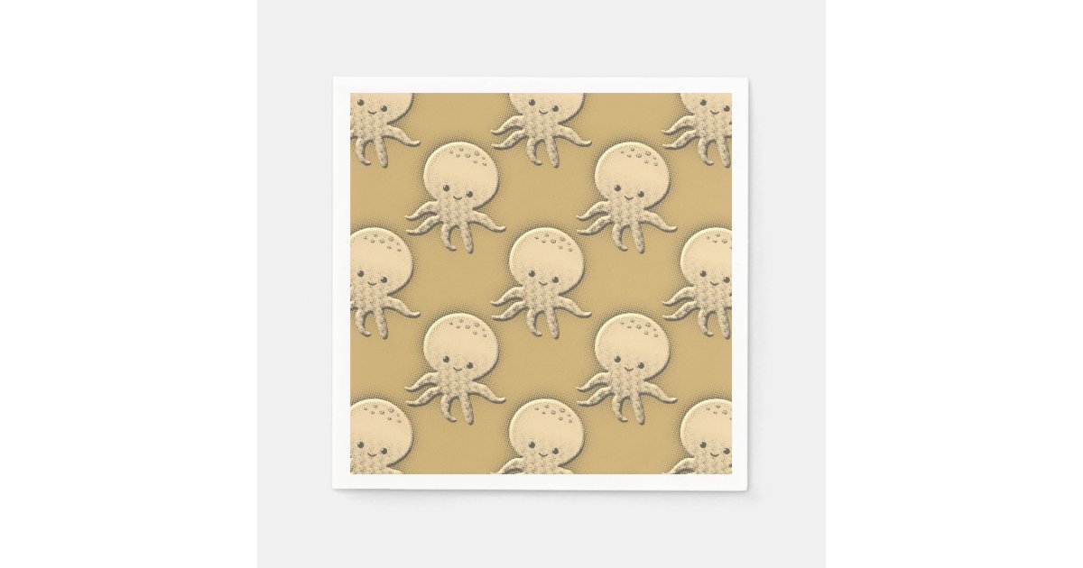Vintage Style Sepia Baby Octopus Pattern Napkins | Zazzle