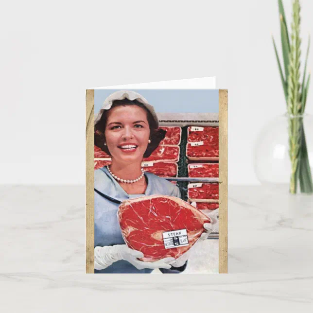 Vintage-Style "Showing Off a Steak" Note Card | Zazzle