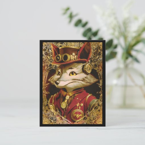 Vintage Style Steampunk Fox Postcard | Zazzle