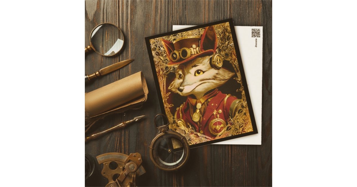 Vintage Style Steampunk Fox Postcard | Zazzle