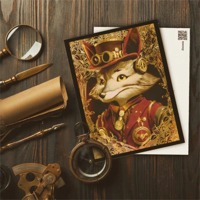 Vintage Style Steampunk Fox Postcard | Zazzle