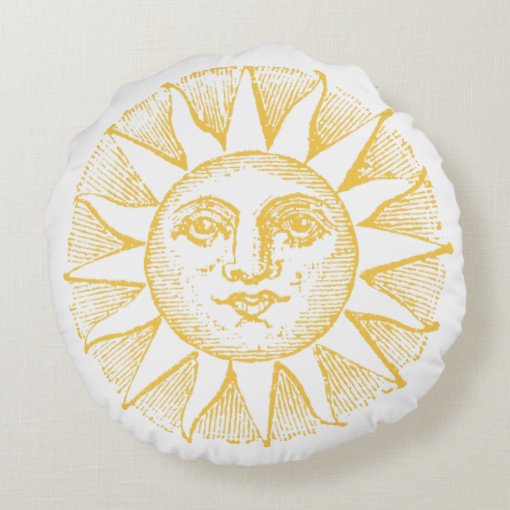 Vintage Style Sun Yellow Round Pillow | Zazzle