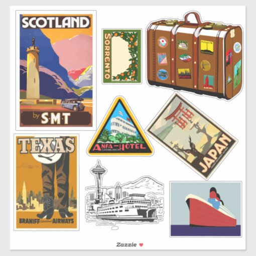 Vintage style Travel Stickers | Zazzle