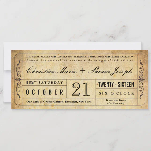 Vintage Style Wedding Ticket Invitation | Zazzle