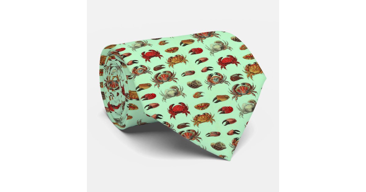 Vintage Stylized Crabs and Crab Claws DIY BG Mint Neck Tie | Zazzle
