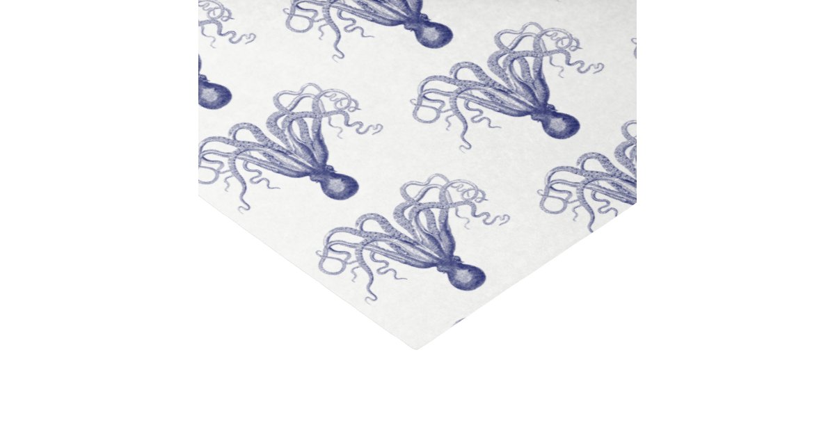 Vintage Stylized Octopus Drawing #8 Blue Tissue Paper | Zazzle