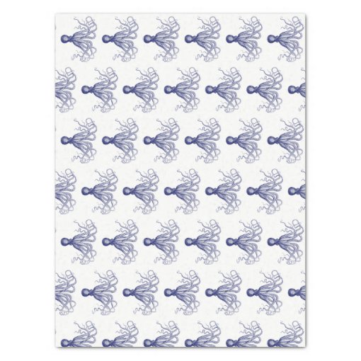 Vintage Stylized Octopus Drawing #8 Blue Tissue Paper | Zazzle