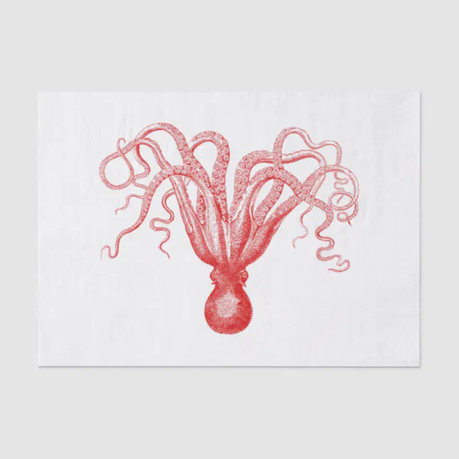 Vintage Stylized Octopus Drawing #8 Red Tissue Paper | Zazzle